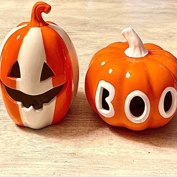 Target | Holiday | 2 Halloween Prelit Light Up Ceramic Pumpkins Orange ...